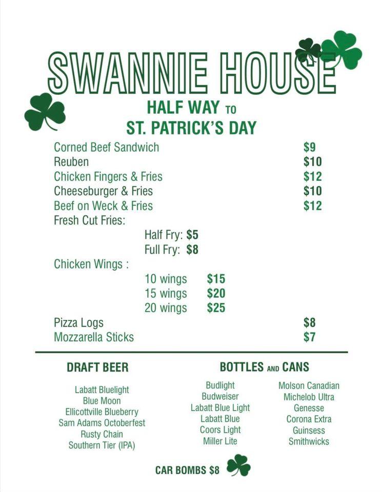 Menu at Swannie House pub & bar, Buffalo