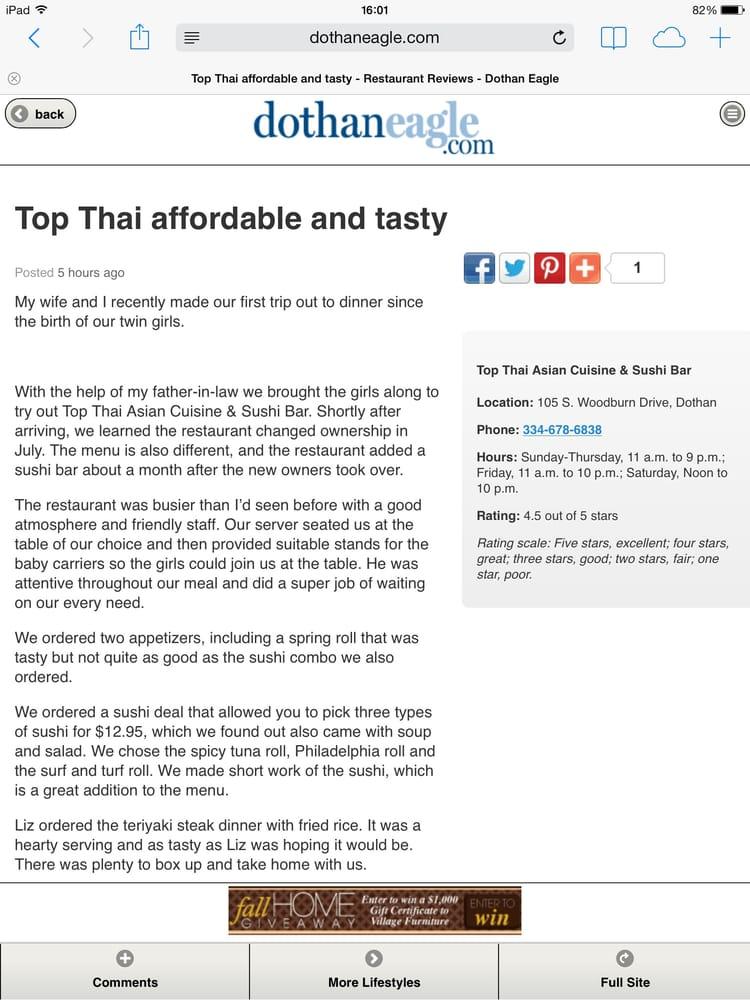 Menu at Top Thai restaurant, Dothan, 105 S Woodburn Dr # 3