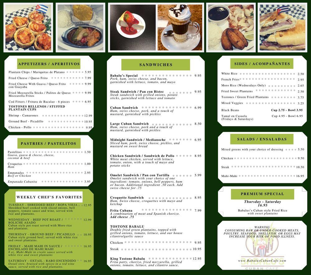 Menu at Babalu's Cuban Café restaurant, Port St. Lucie, SE Port St ...