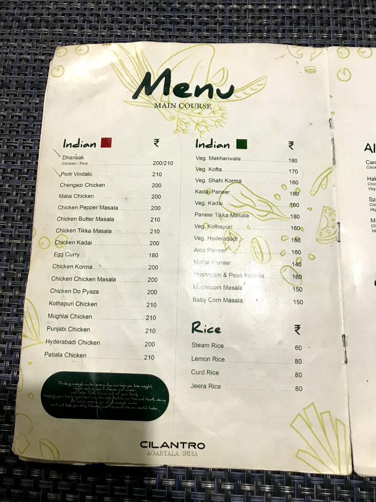 Menu at CILANTRO Multi Cuisine Restaurant, Agartala