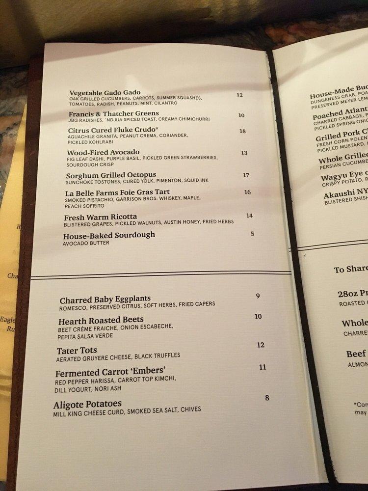 Menu at Fairmont Austin restaurant, Austin