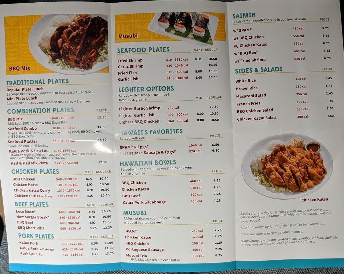 Menu at L&L Hawaiian Barbecue, Tacoma