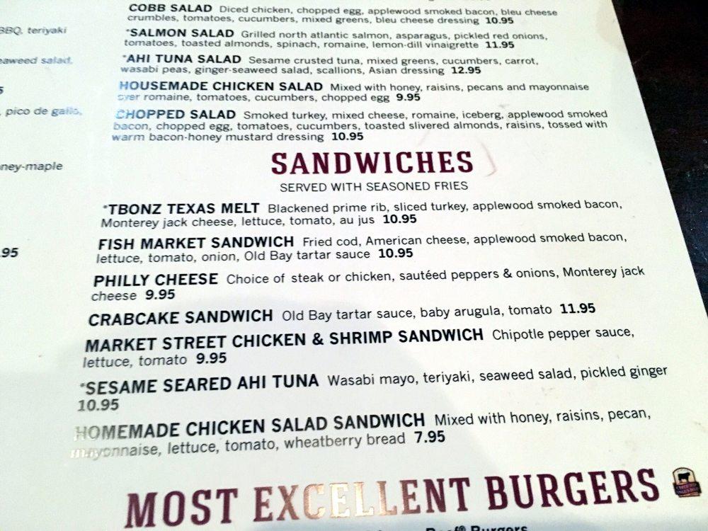Menu at TBonz Gill & Grill steakhouse, Myrtle Beach, Seaboard St