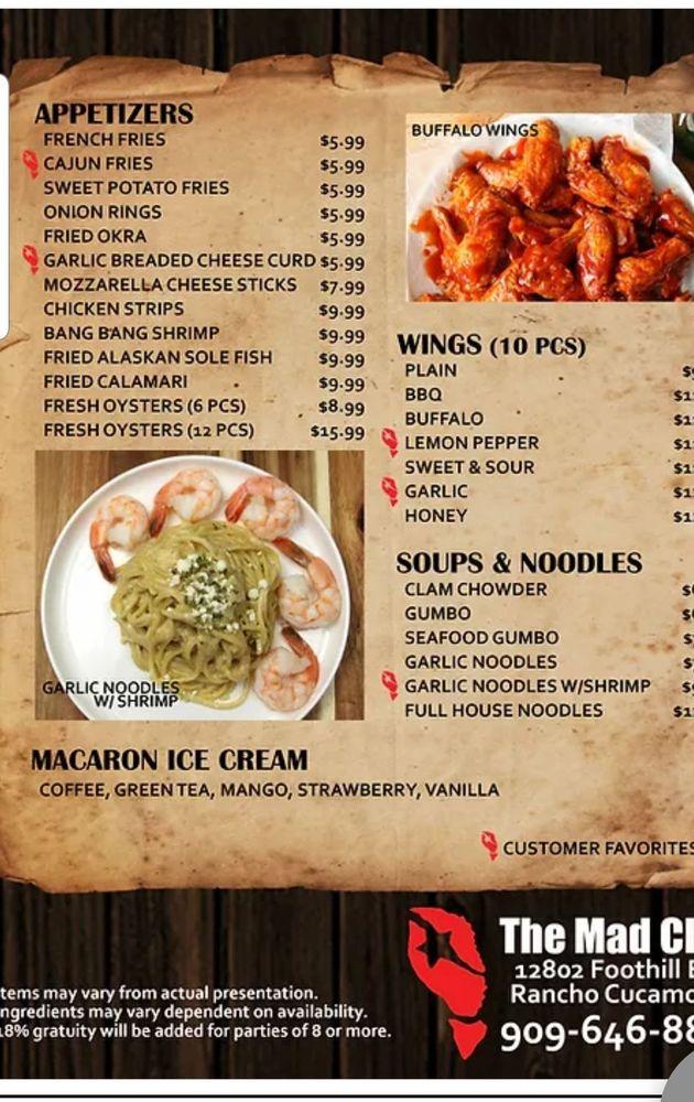 Menu at The Mad Claw restaurant, Rancho Cucamonga