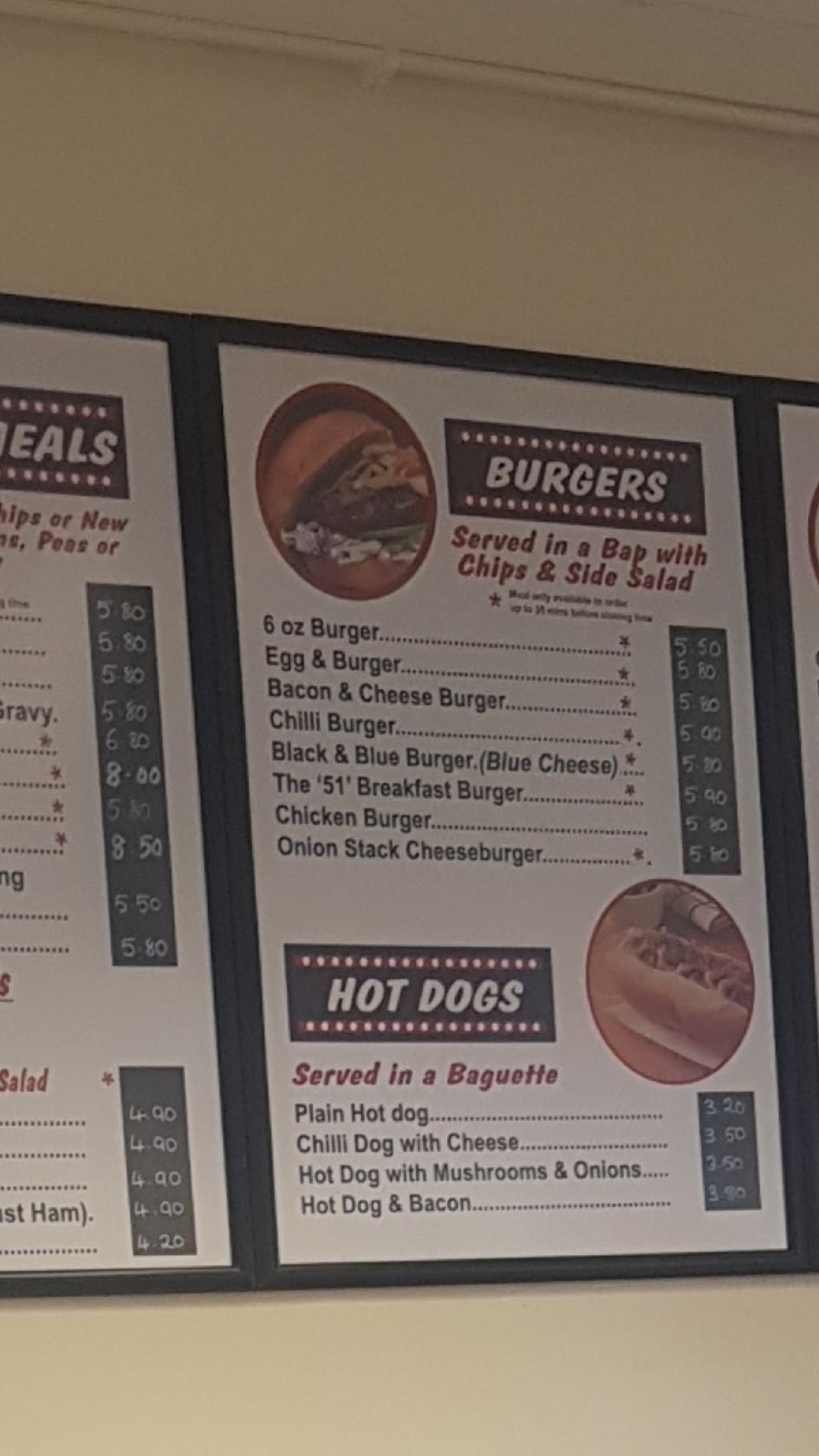 Menu at Diner 51 restaurant, Leeming Bar