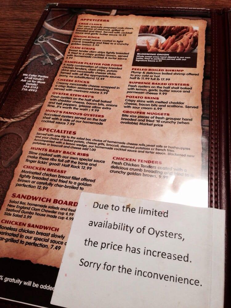 Menu at Hunt's Seafood Restaurant & Oyster Bar, Dothan