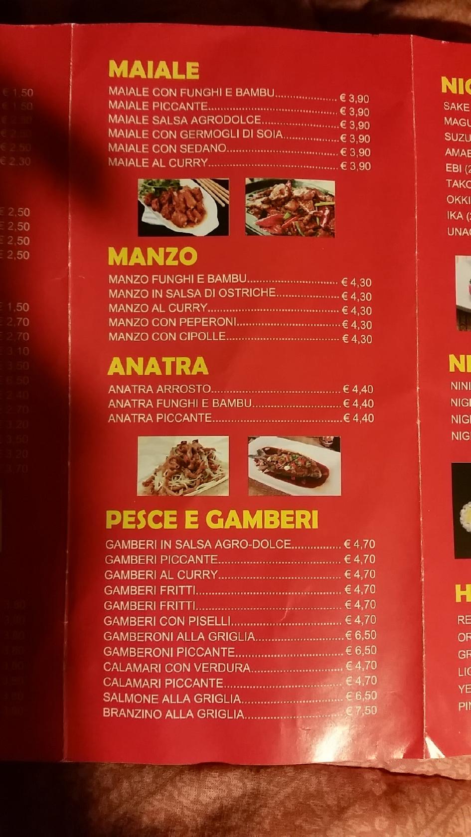 Menu at KungFu Rosticceria Firenze restaurant, Florence