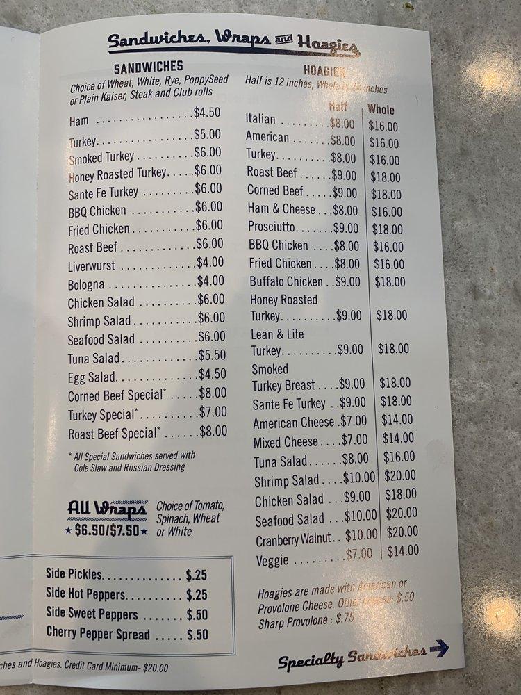 Carta de Marinucci's Deli, Filadelfia, Richmond St