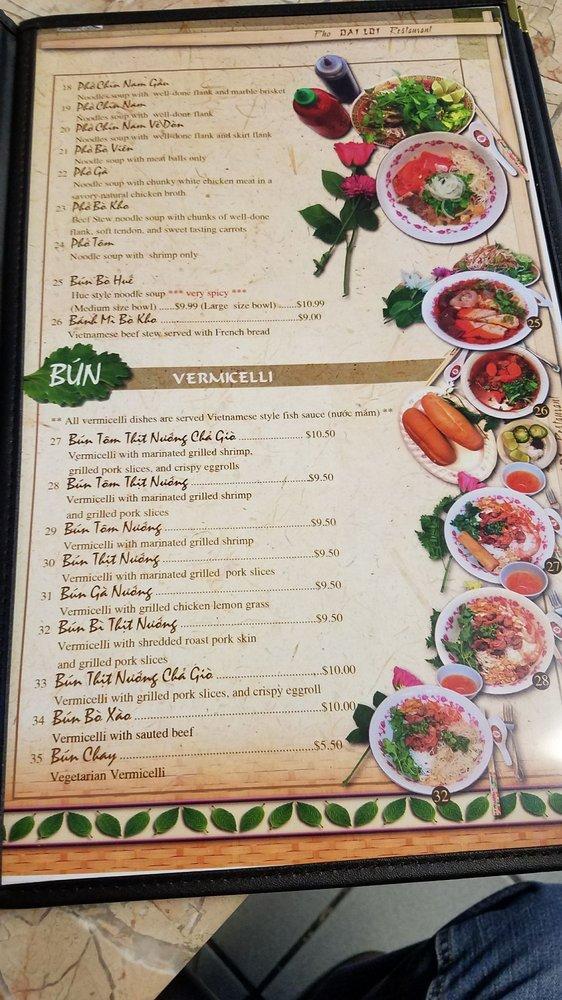 Menu at Pho Dai Loi restaurant, Forest Park, Jonesboro Rd