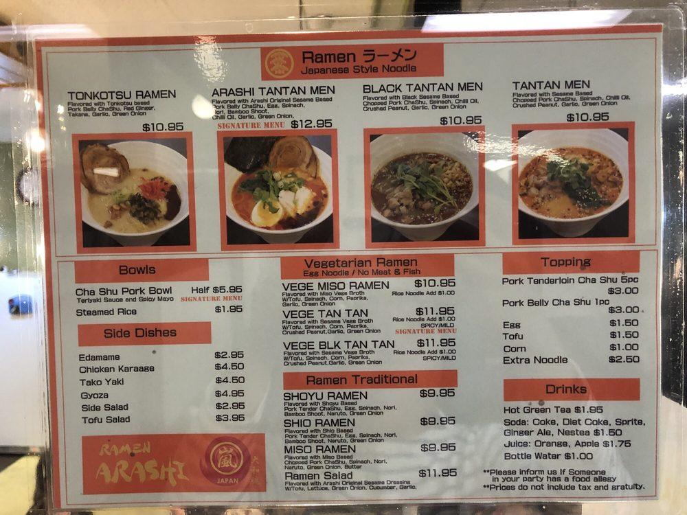 Menu at Ramen Arashi Banff restaurant, Banff