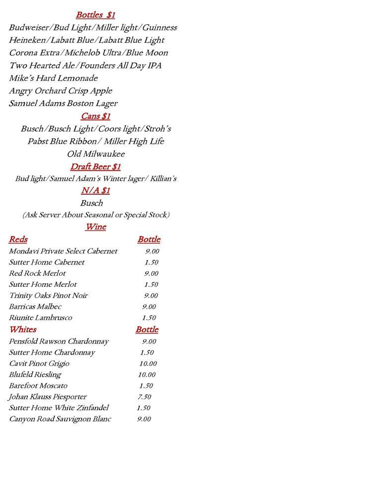 Menu at Remus Tavern pub & bar, Remus