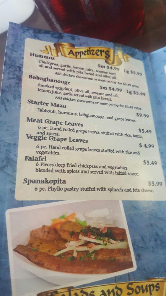 Menu at Aladdin Cafe, Crowley