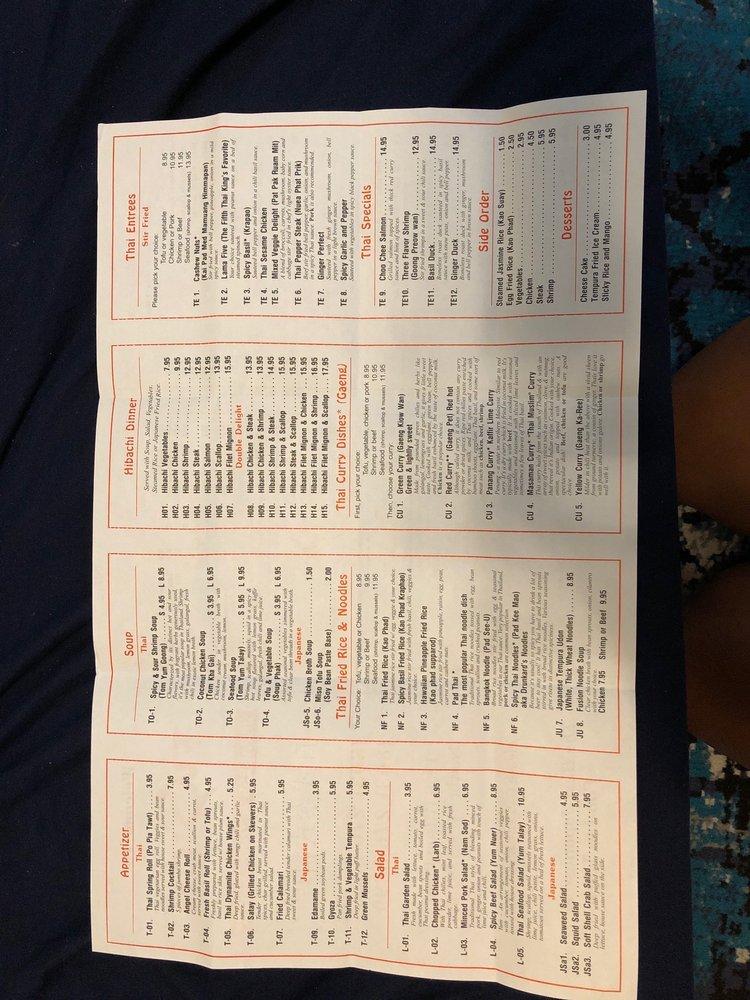 Menu at Fusion Thai & Japanese restaurant, Newberry