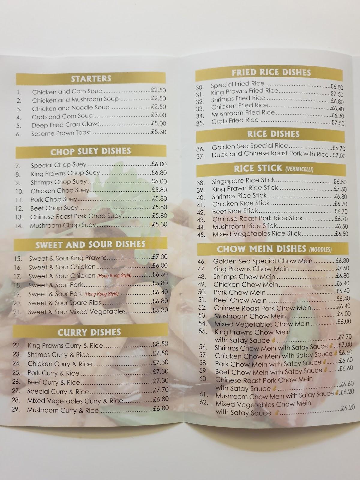 Menu at Golden Sea fast food, Greenleys, 7 Wolverton Rd