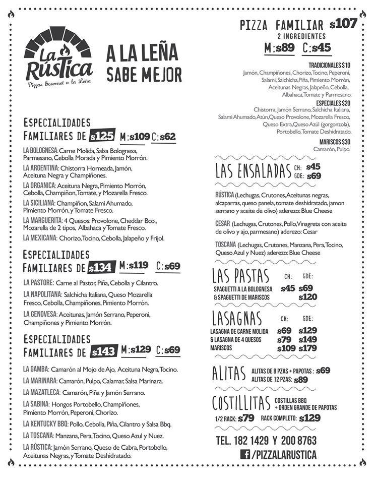 Menu at La Rustica Pizzas pizzeria, Mazatlán