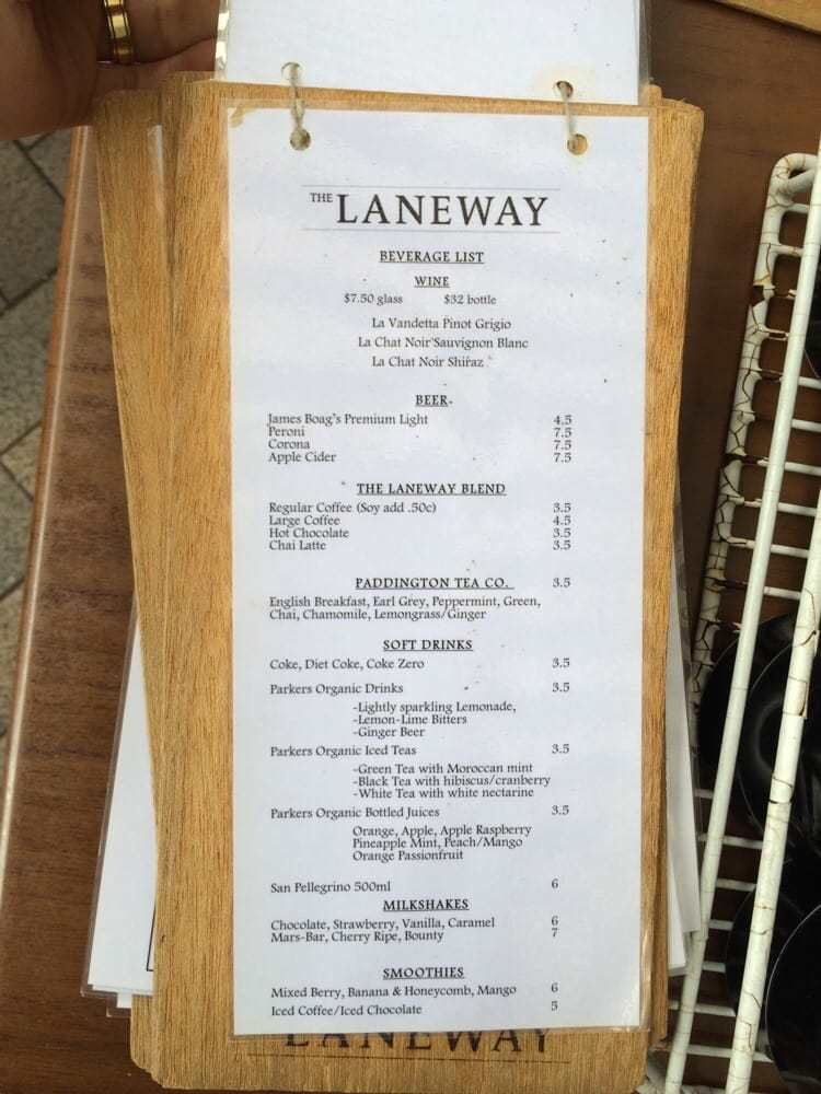 Menu at Laneway Cafe, Cammeray