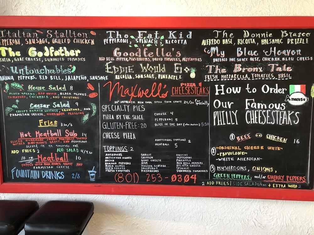 Menu at Maxwell's Pizza and Cheesesteaks pizzeria, South Jordan