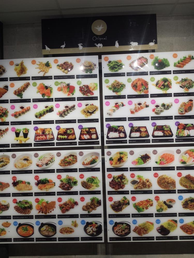 Menu at Origami restaurant, Wellington