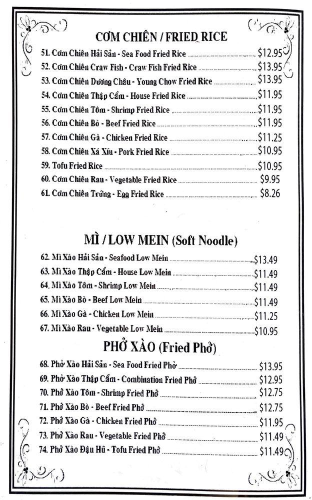 Menu at Pho KC restaurant, Wichita