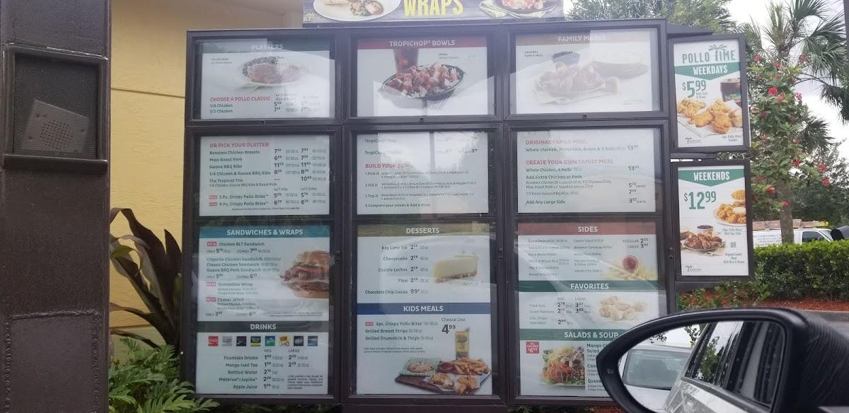 Menu at Pollo Tropical fast food, Jupiter, W Indiantown Rd