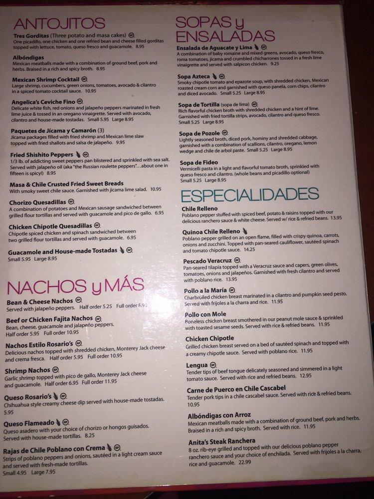 Menu at Rosario's pub & bar, San Antonio, 910 S Alamo St