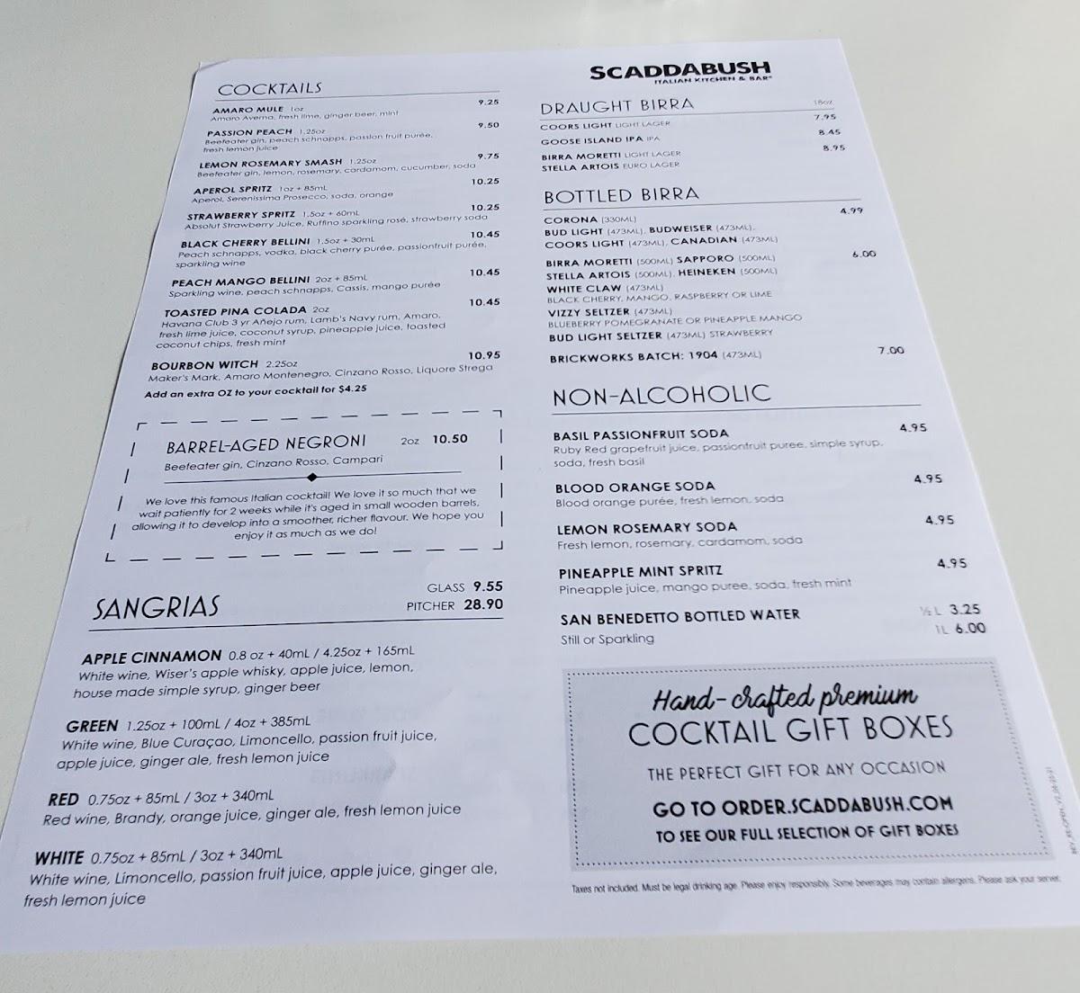 Menu at Scaddabush Italian Kitchen & Bar Burlington, Burlington