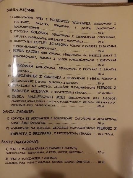 Menu at Tawerna Kapitańska restaurant, Gręzów