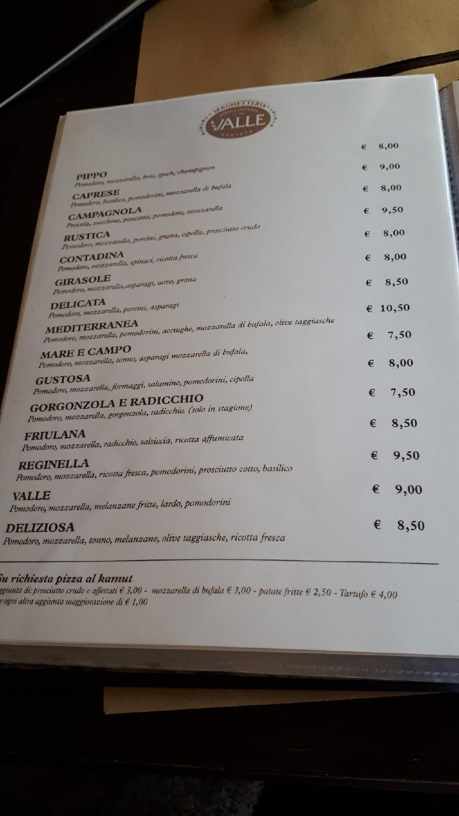 Menu da Ristorante Spaghetteria Pizzeria Antica Osteria Valle, Tolmezzo