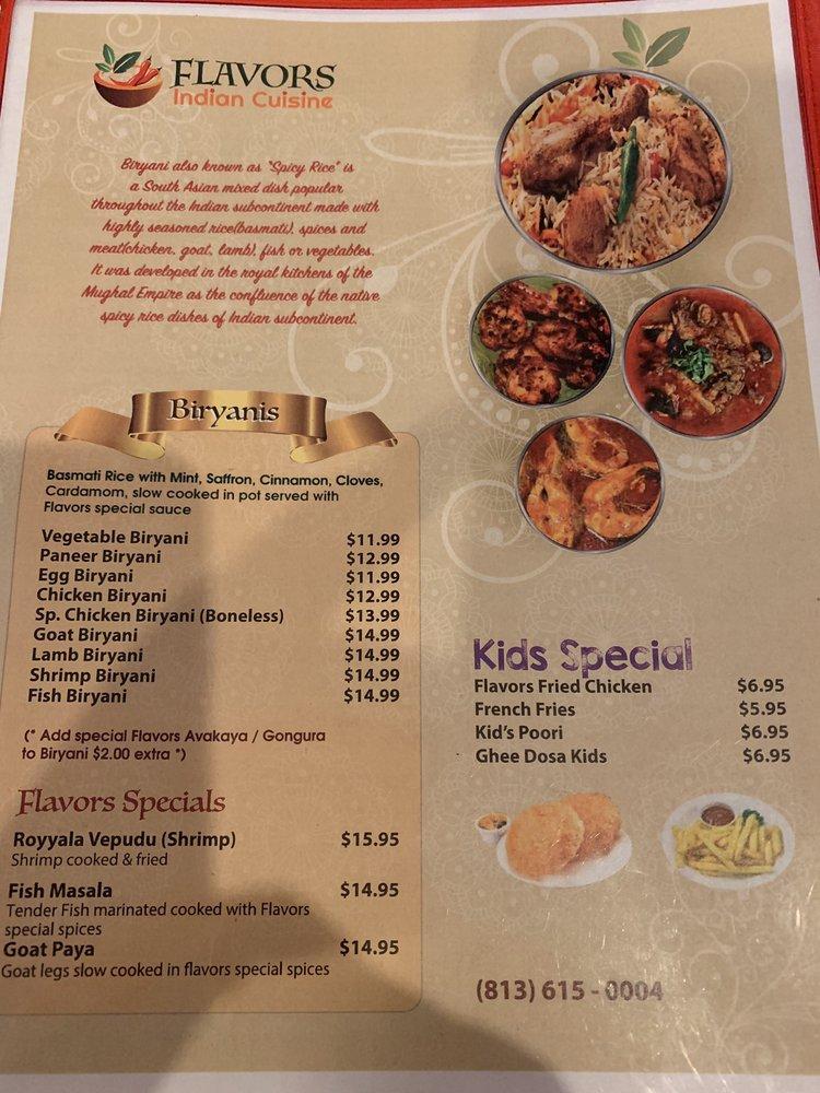 Menu at Flavors Indian Cuisine restaurant, Temple Terrace