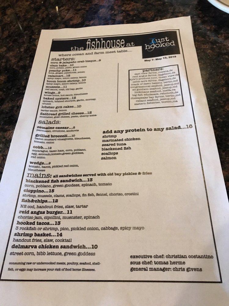 Menu at Just Hooked restaurant, Fenwick Island