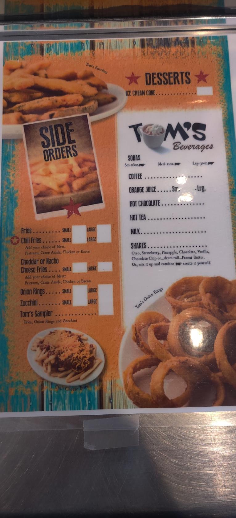 Menu at TOM's Famous Family Restaurant 20, Apple Valley, Outer Hwy 18 N