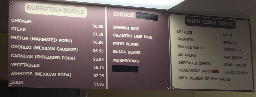 Menu at Burritos California fast food, Brainerd
