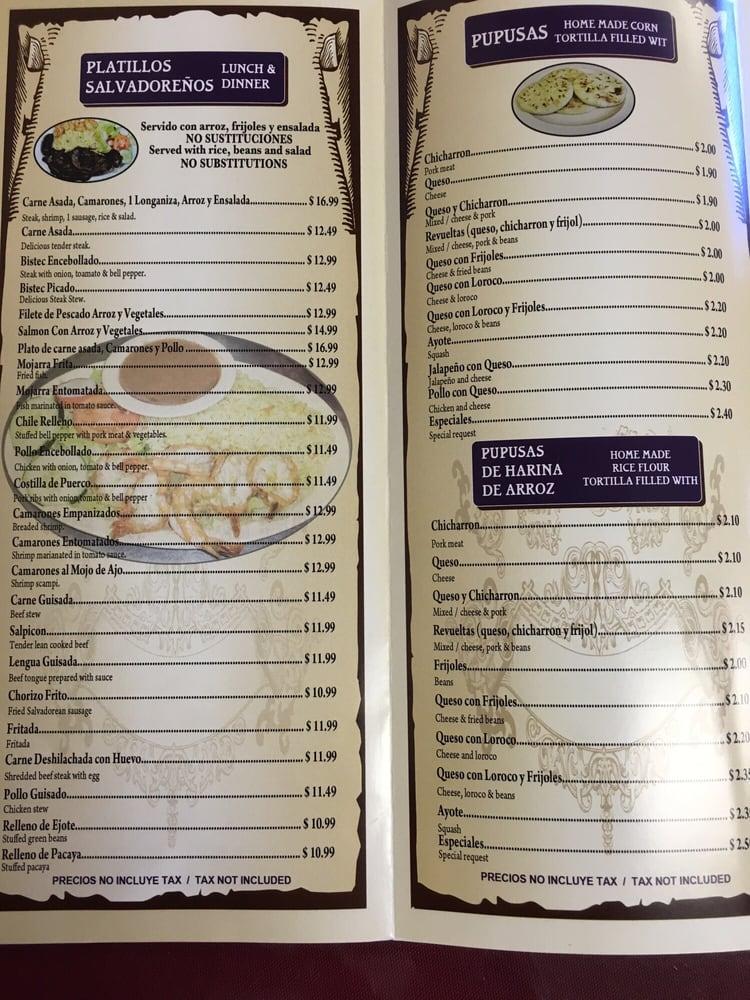 Menu at La Carreta Salvadorian Food restaurant, Los Angeles