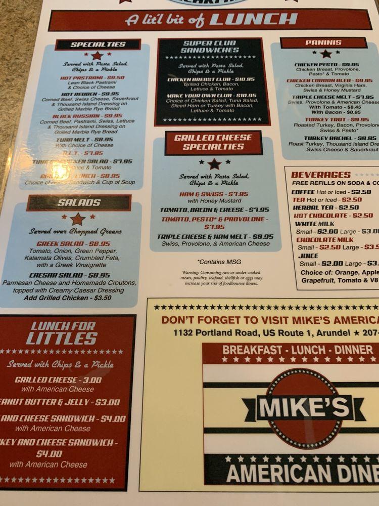 Menu at Mike's All Day Breakfast restaurant, Kennebunk, 55 Western Ave