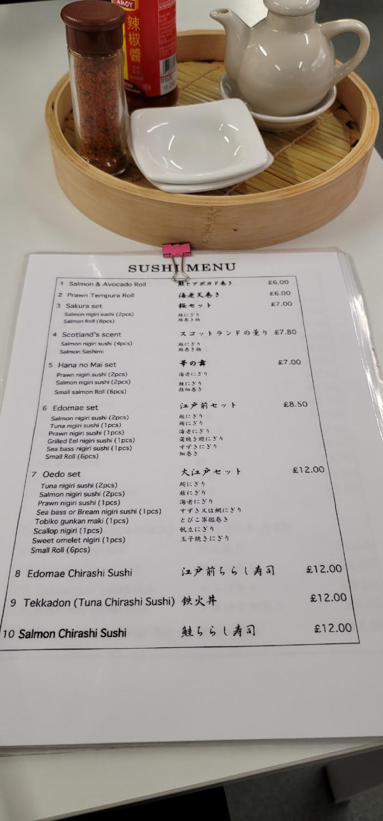 Menu at Sushi No Mai, Watford Market restaurant, Watford
