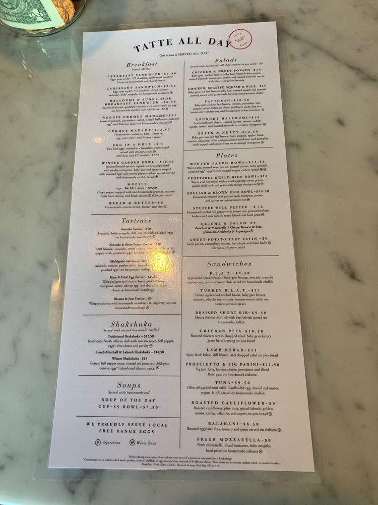Menu at Tatte Bakery & Cafe, Boston, 125 Summer Street