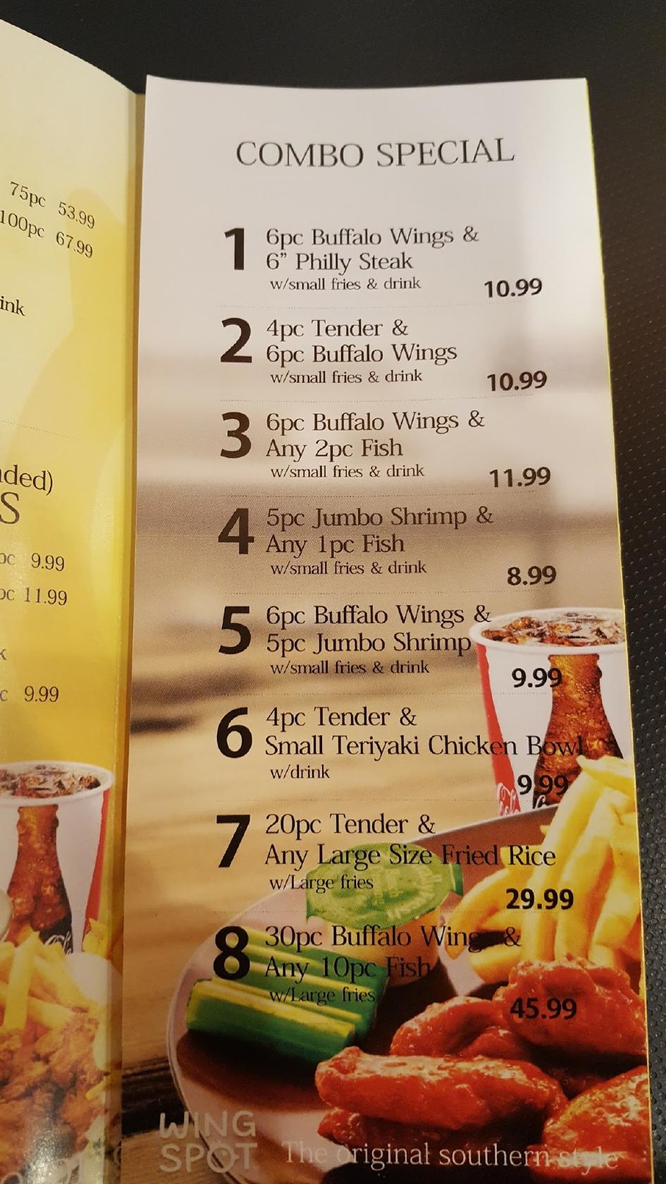 Menu at Wing spot restaurant, Philadelphia, N Front St #101