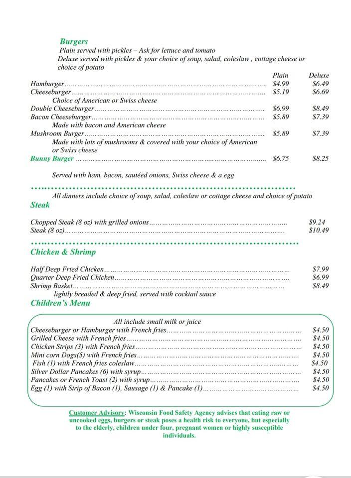 Menu at Bunny Hop Cafe, Junction City