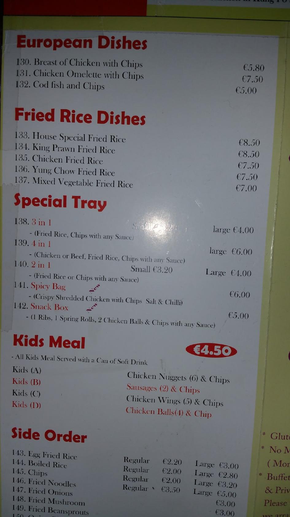 Menu at China Dragon restaurant, Fermoy