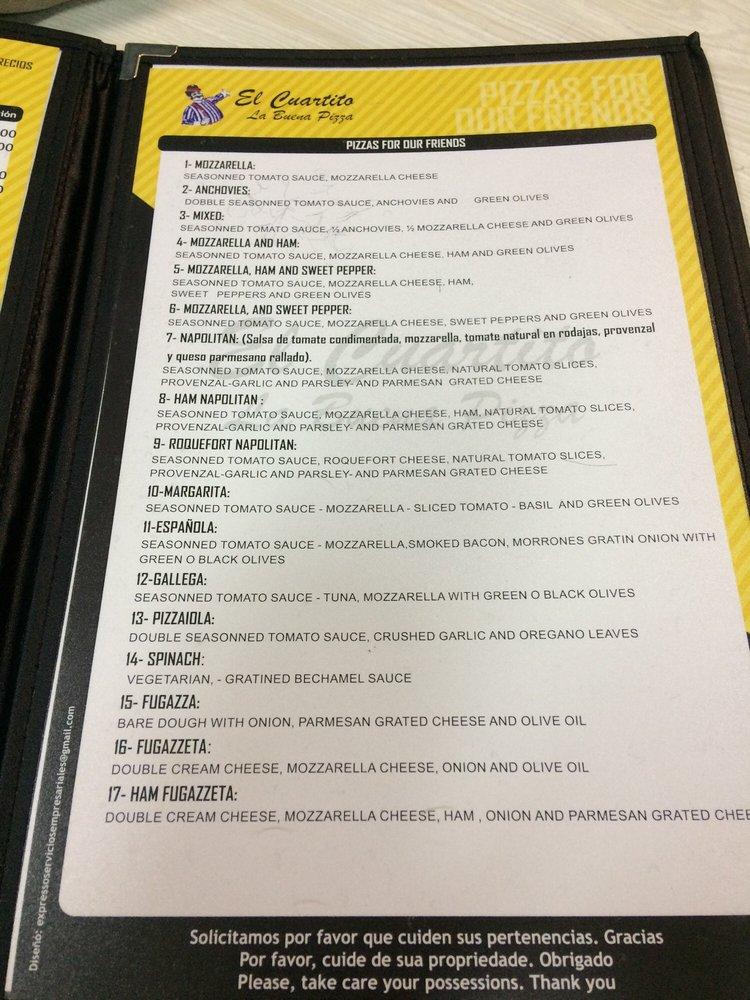 Carta de pizzería El Cuartito, Buenos Aires, Talcahuano 937