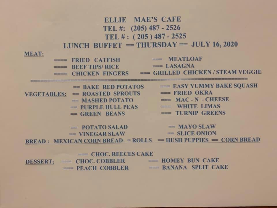 Menu at Ellie Mae's Cafe, Winfield
