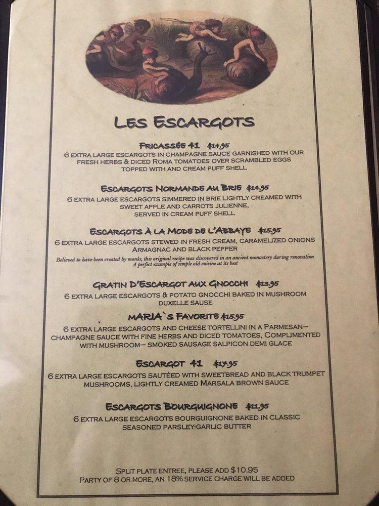 Menu at Escargot 41 restaurant, Naples