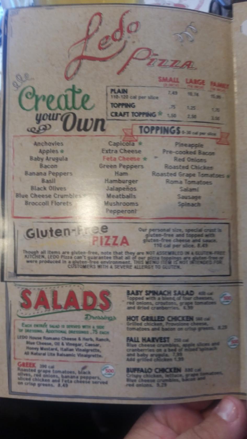 Menu at Ledo Pizza pizzeria, North Myrtle Beach