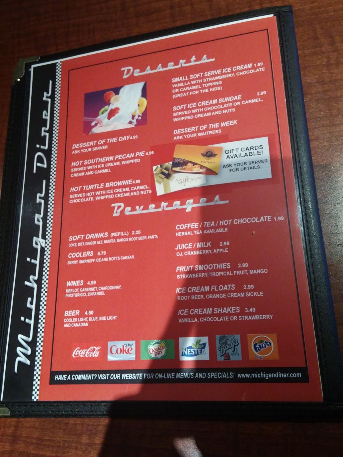 Menu at Original Michigan Diner BBQ, Essex, 27 Victoria Ave