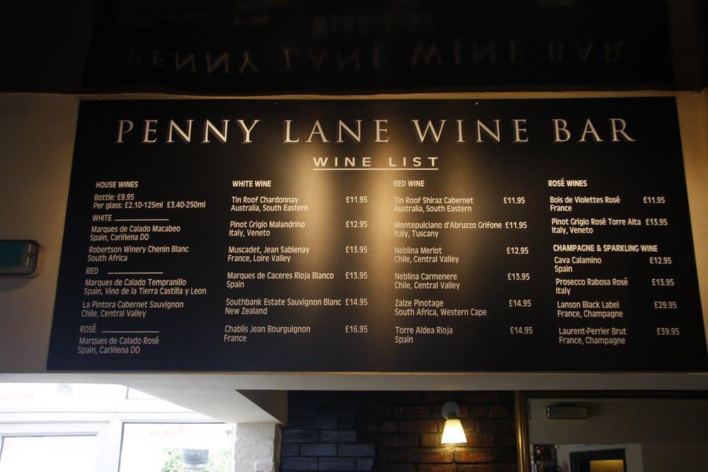 Menu at The Penny Lane pub & bar, Liverpool, 116 Penny Ln