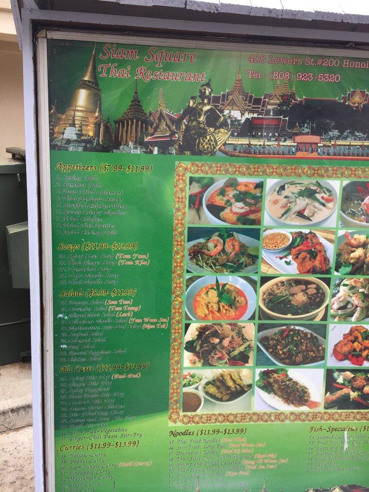 Menu at Siam Square restaurant, Honolulu