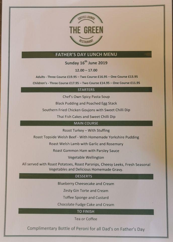 Carta del café The Green, Caerleon