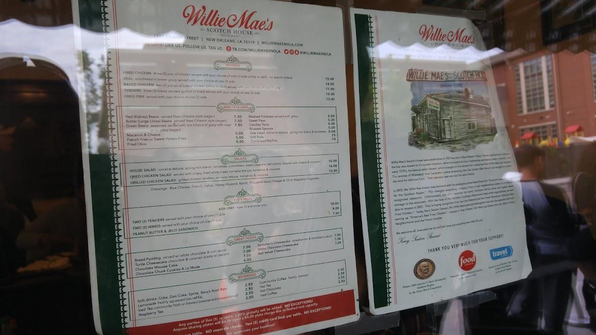 Menu at Willie Mae's Scotch House restaurant, New Orleans