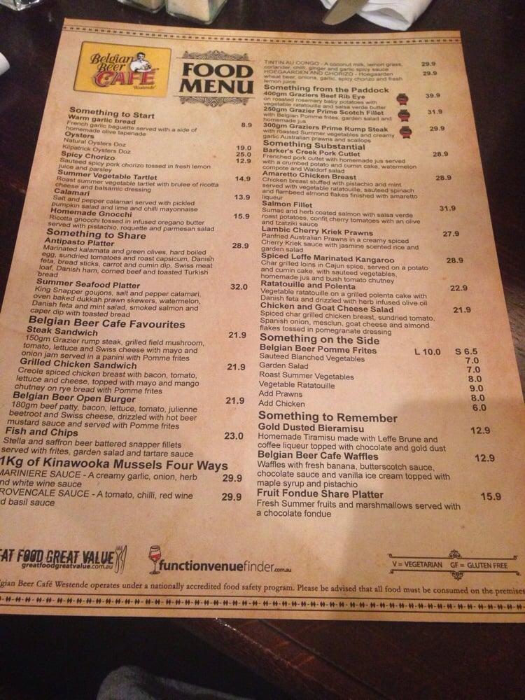 Menu at Belgian Beer Cafe, Perth