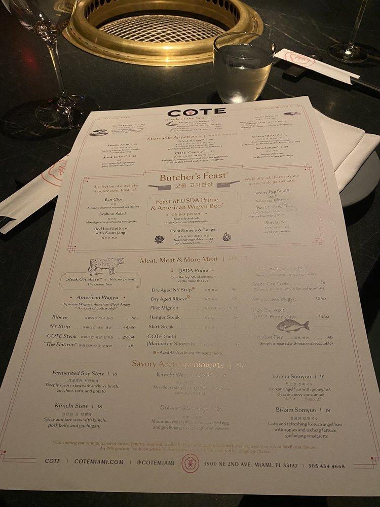 Menu at COTE Miami steakhouse, Miami